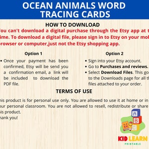 Ocean Animals Word Tracing,sea Animals Tracing,sealife Tracing,summer ...