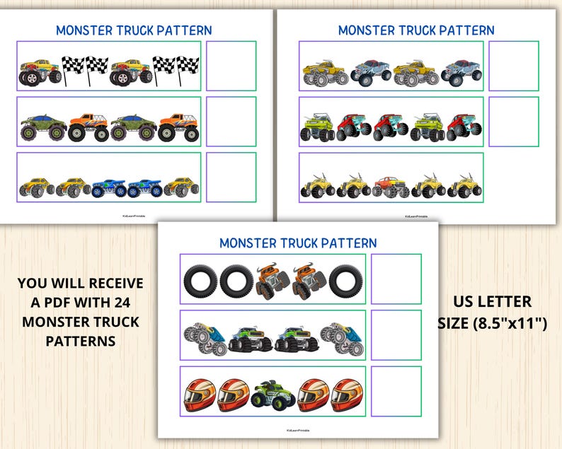 Monster Truck Patterns,what Comes Next Game,preschool Pattern Activity ...