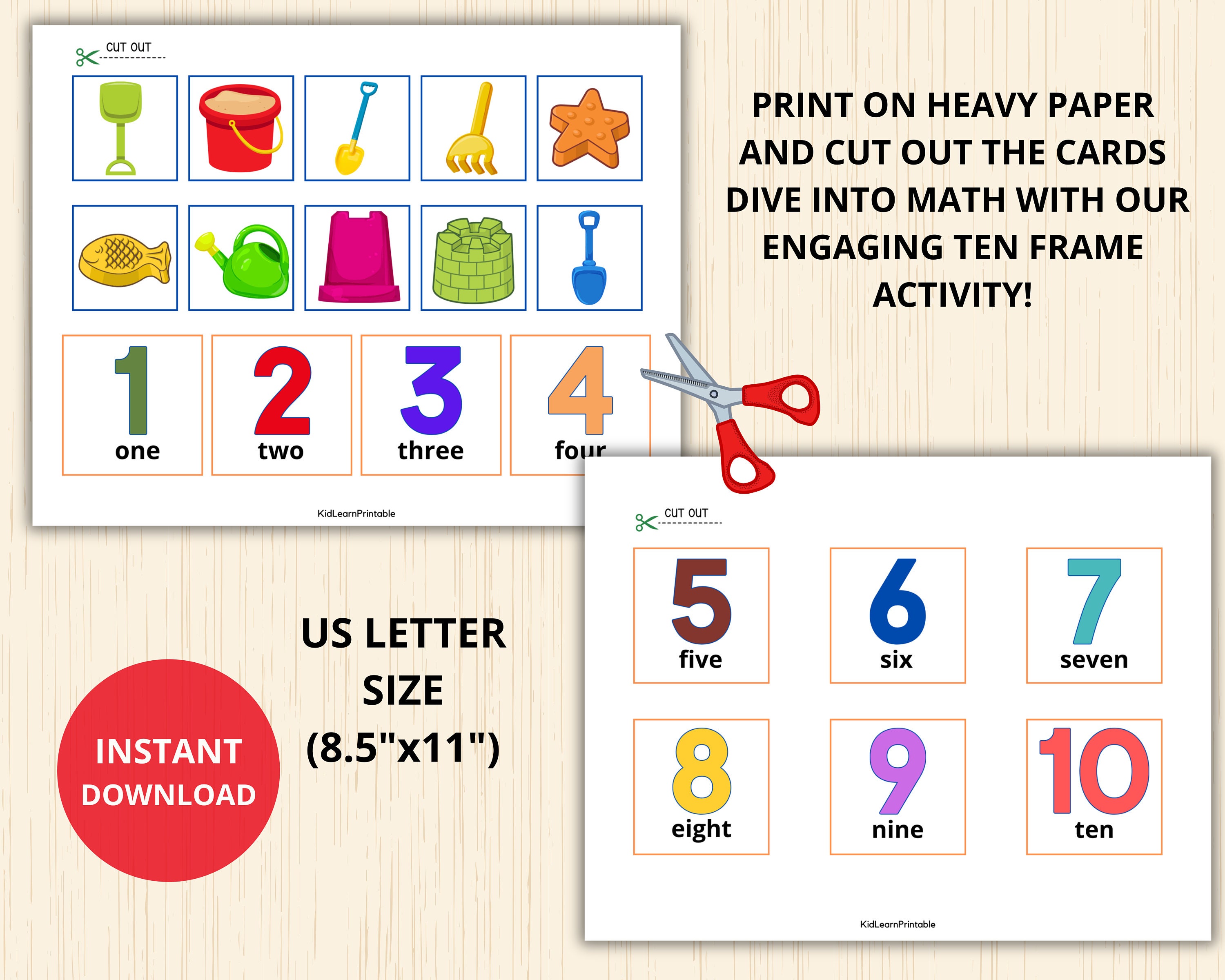 Summer Ten Frame, Numbers 1-10, Count and Match,summer Montessori ...