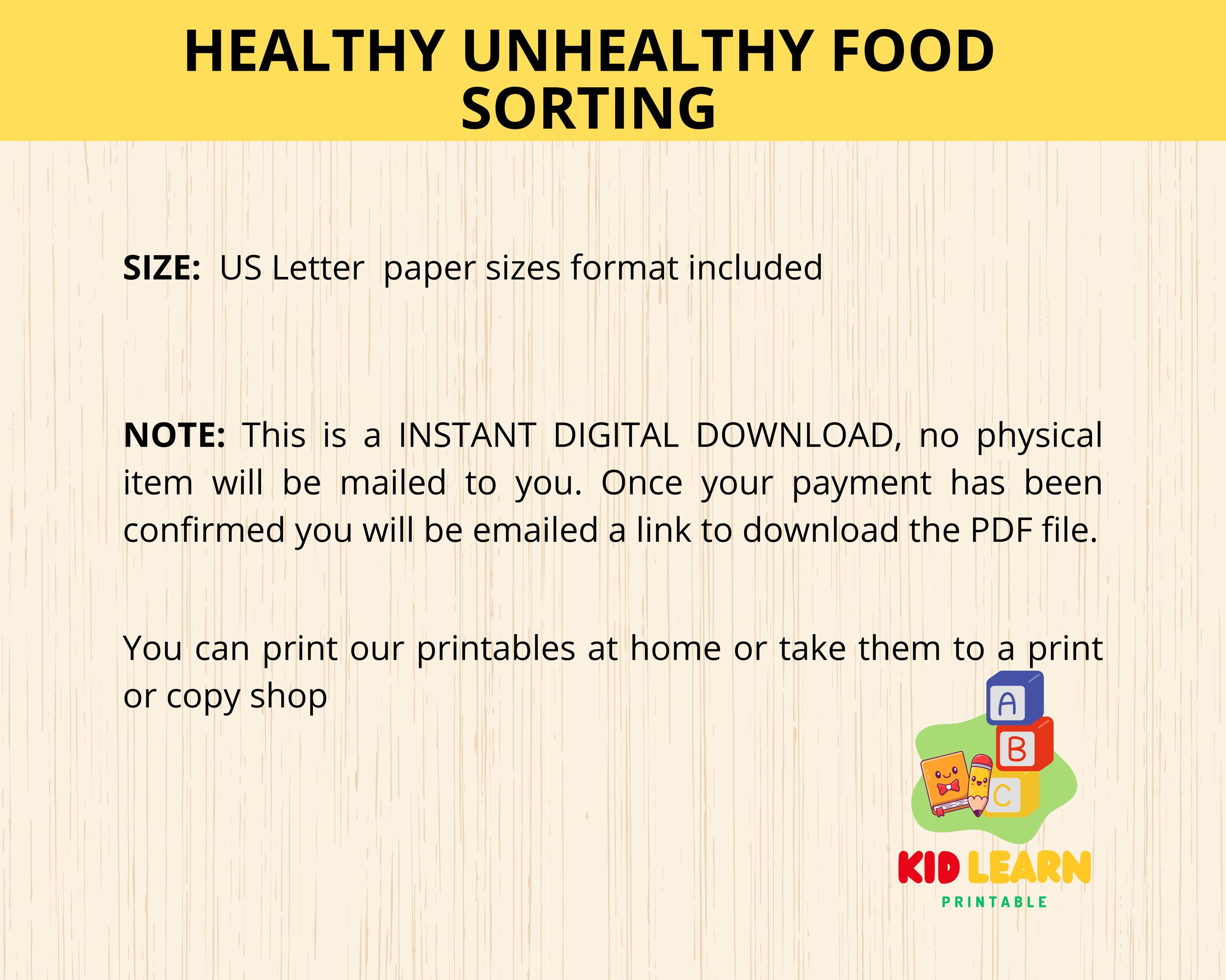 Healthy or Unhealthy Food Sorting Game,nutrition Food Kindergarten ...