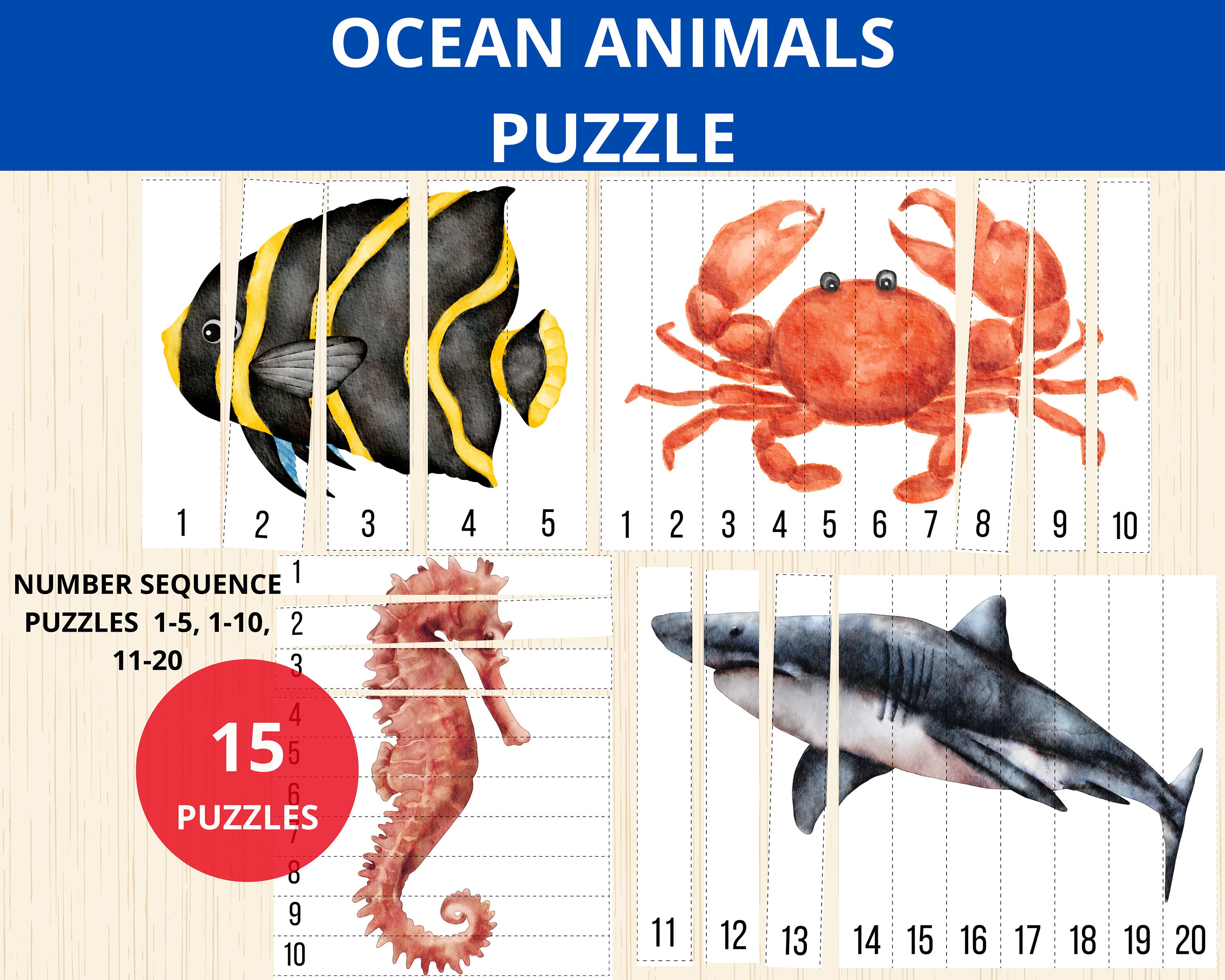 Ocean Animal Puzzles,sea Animal Puzzle,ocean Animal Number Sequence ...
