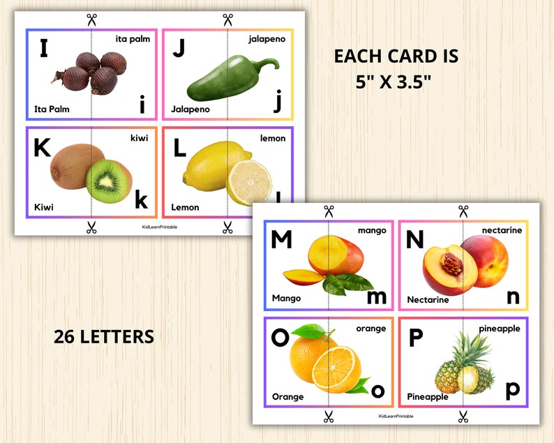 Alphabet Cards Fruits and Vegetables,alphabet Flashcards, ABC Cards ...