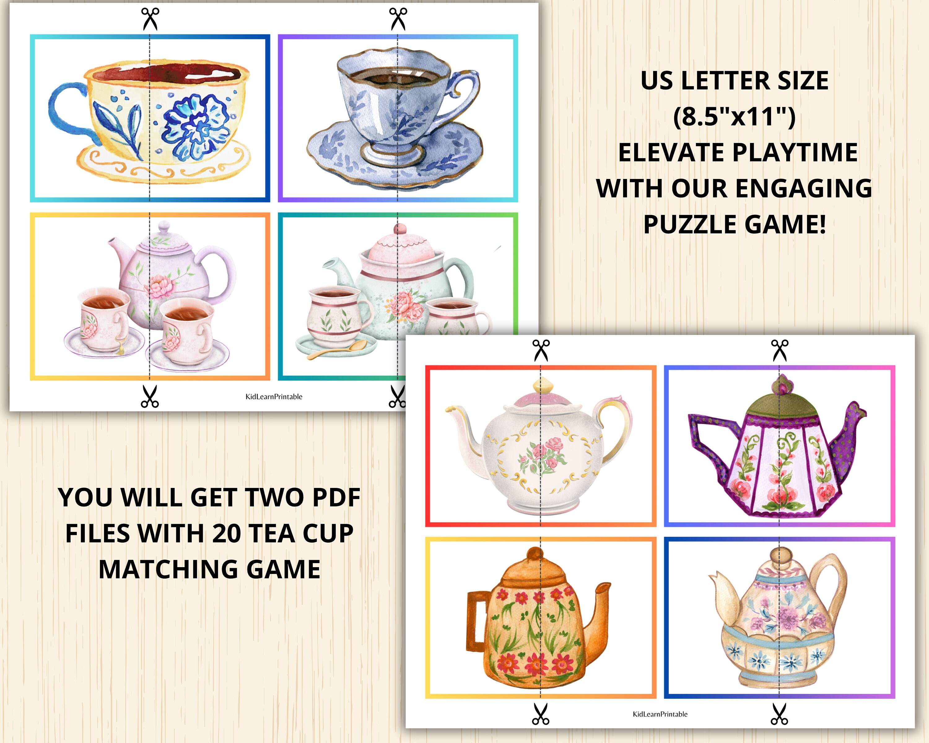 Tea Cups Symmetry Matching Puzzles,teacups Matching Game,mother's Day ...