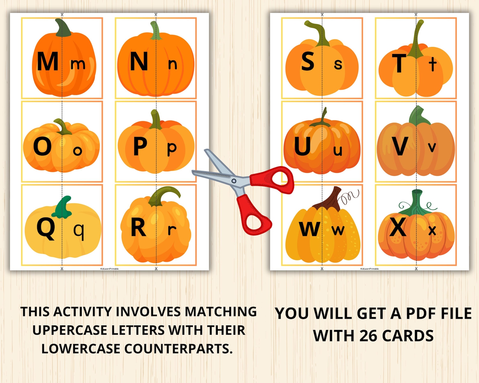 Pumpkin Alphabet Puzzle Pairs,fall Alphabet Match,matching Cards ...