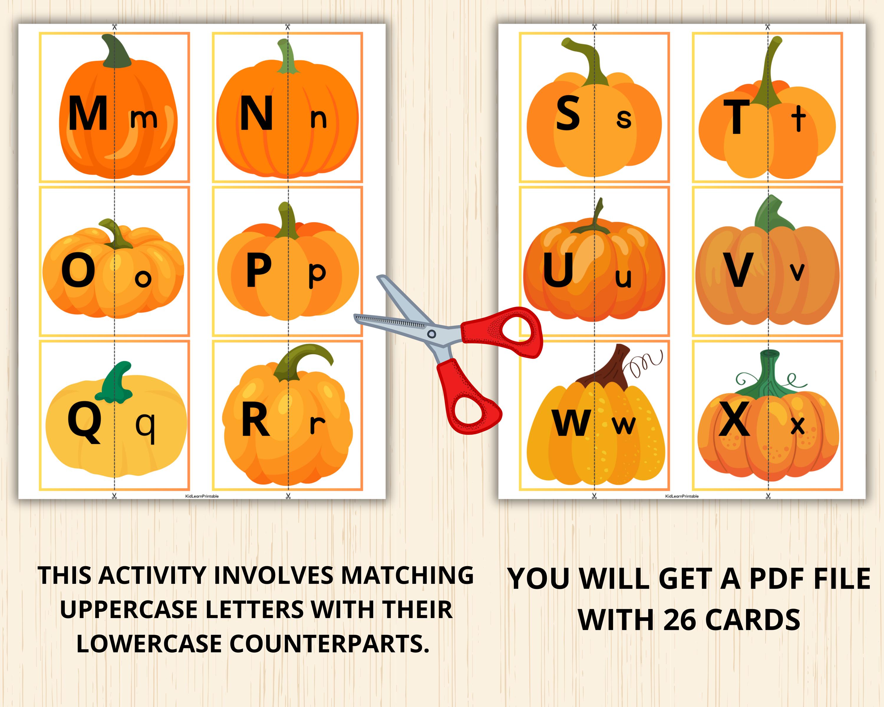 Pumpkin Alphabet Puzzle Pairs,fall Alphabet Match,matching Cards ...