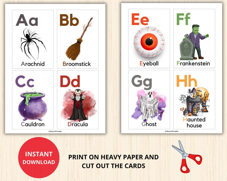 Halloween Alphabet Cards,halloween Flashcards,halloween Homeschool ...