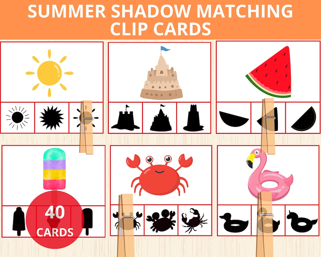 Summer Shadow Clip Cards,silhouette Matching,toddler Summer Matching ...
