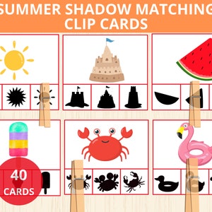 Summer Shadow Clip Cards,silhouette Matching,toddler Summer Matching ...