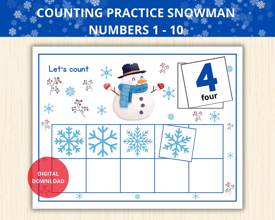 Winter Numbers 1-10 Count and Match, Snowman Math Activity, Preschool ...