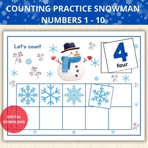 Winter Numbers 1-10 Count and Match, Snowman Math Activity, Preschool ...