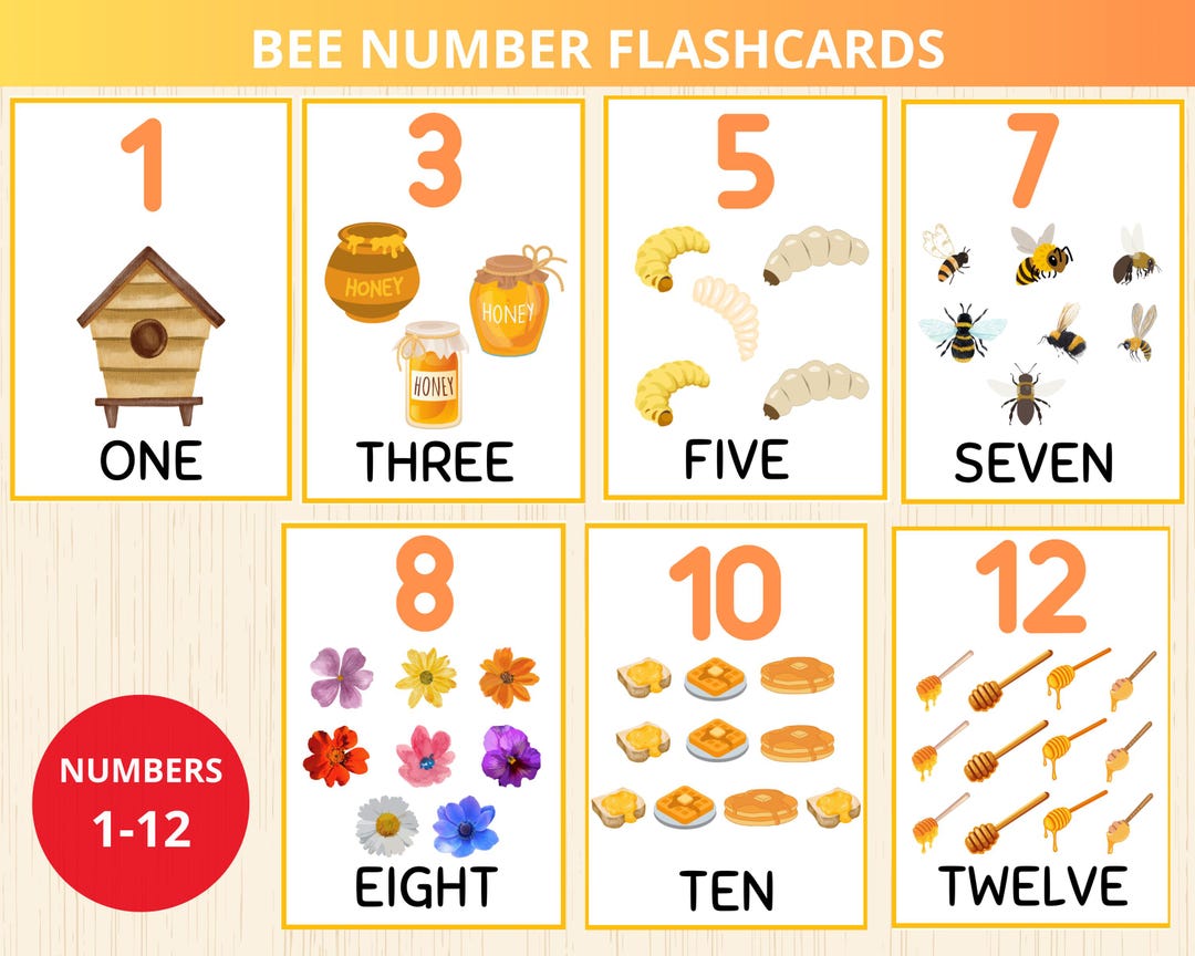 Bee Number Flashcards,honeybee Flashcard,nature Learning Numbers,insect ...