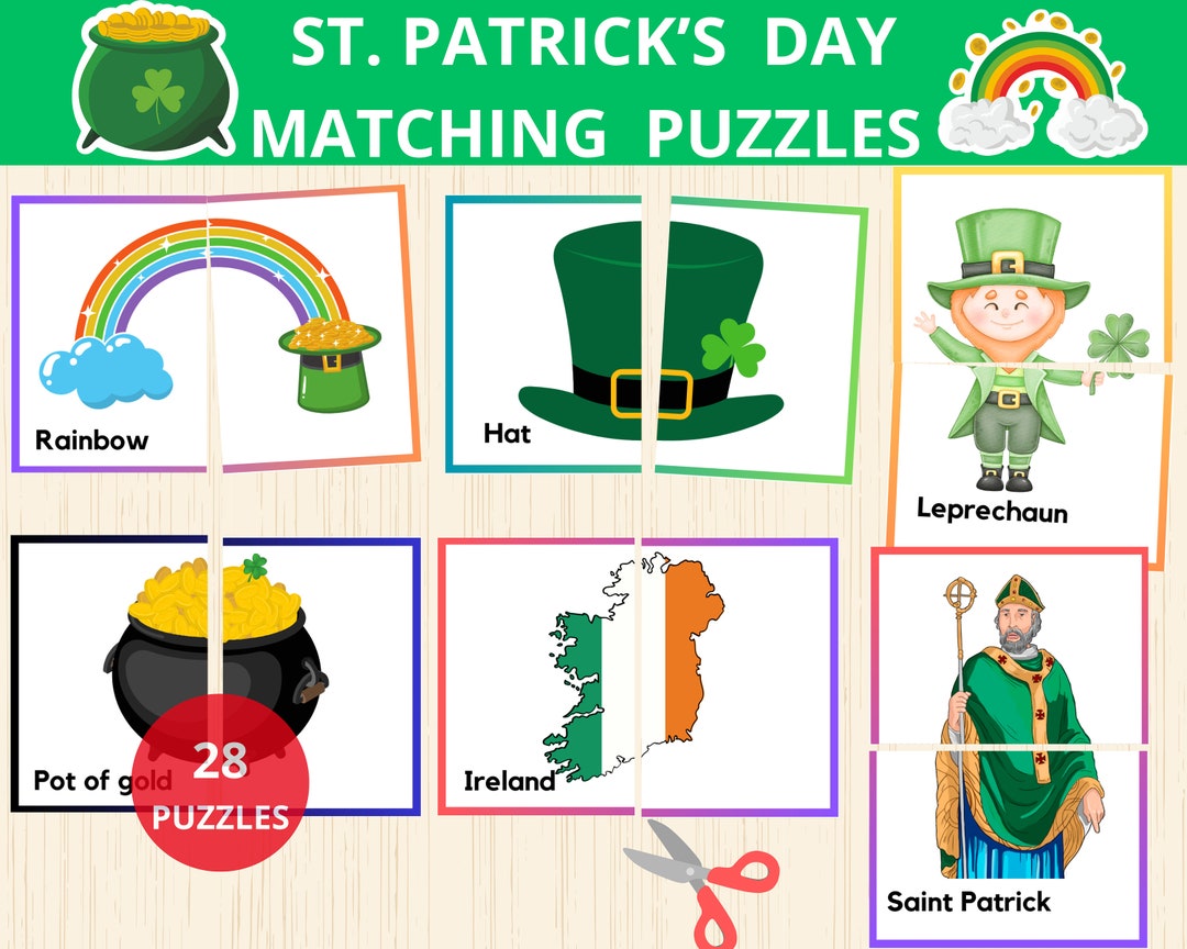 St. Patrick's Day Puzzle Pairs, Symmetry Matching Puzzles, Printable ...