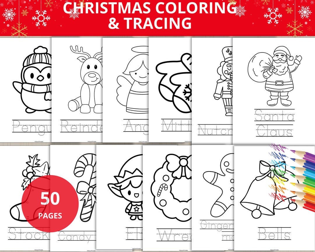 Christmas Coloring Pages,christmas Tracing,preschool Xmas Worksheet ...