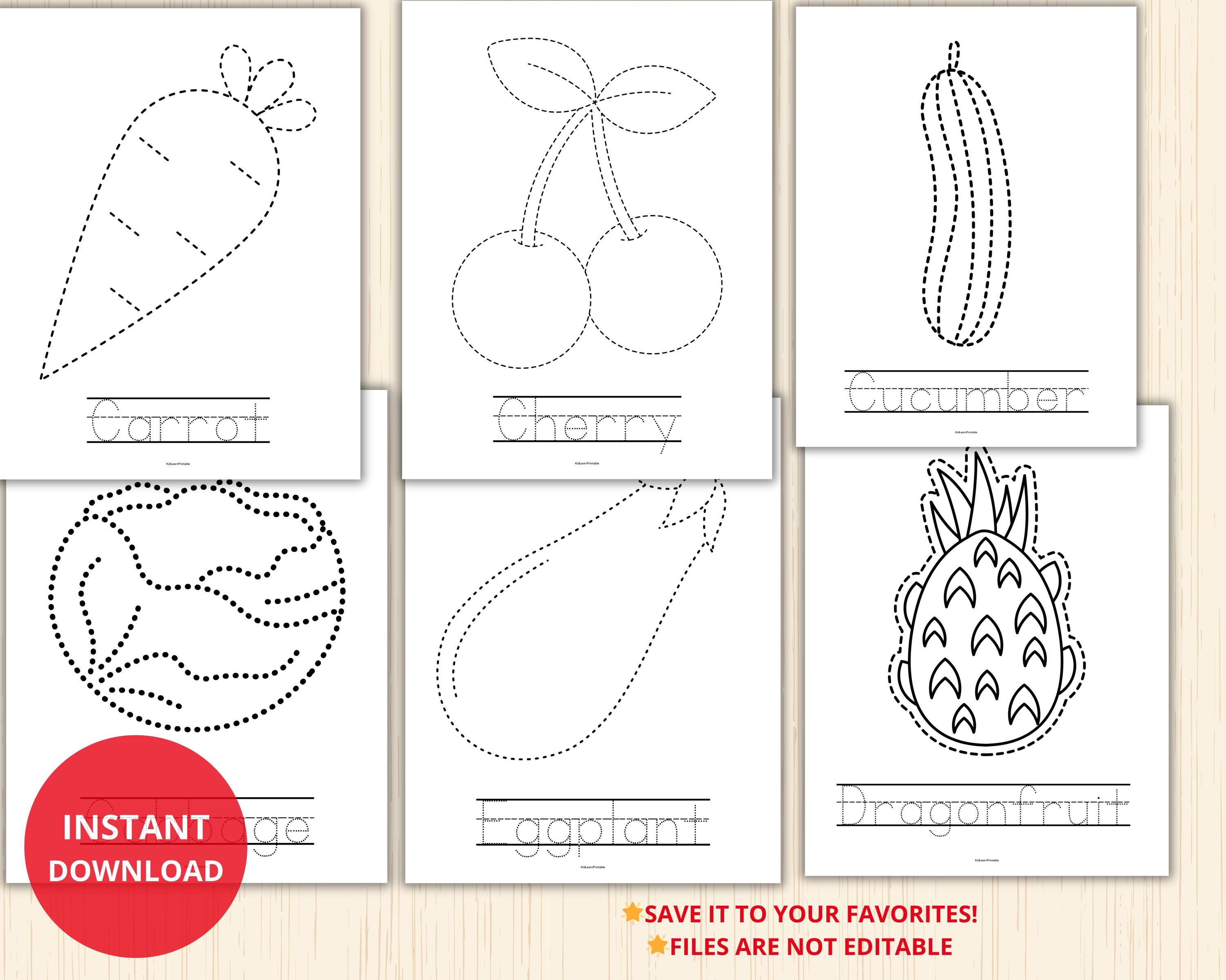 Fruit and Vegetables Tracing Worksheets,fruit Vegetables Coloring Pages ...