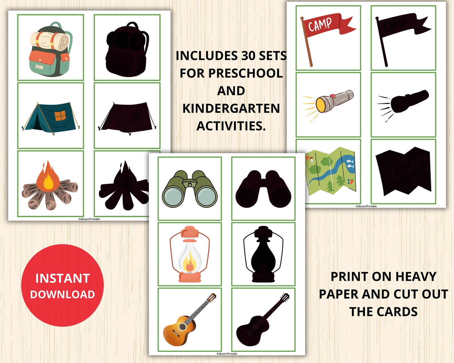 Camping Shadow Matching,camping Flashcards,camping Worksheet,preschool ...