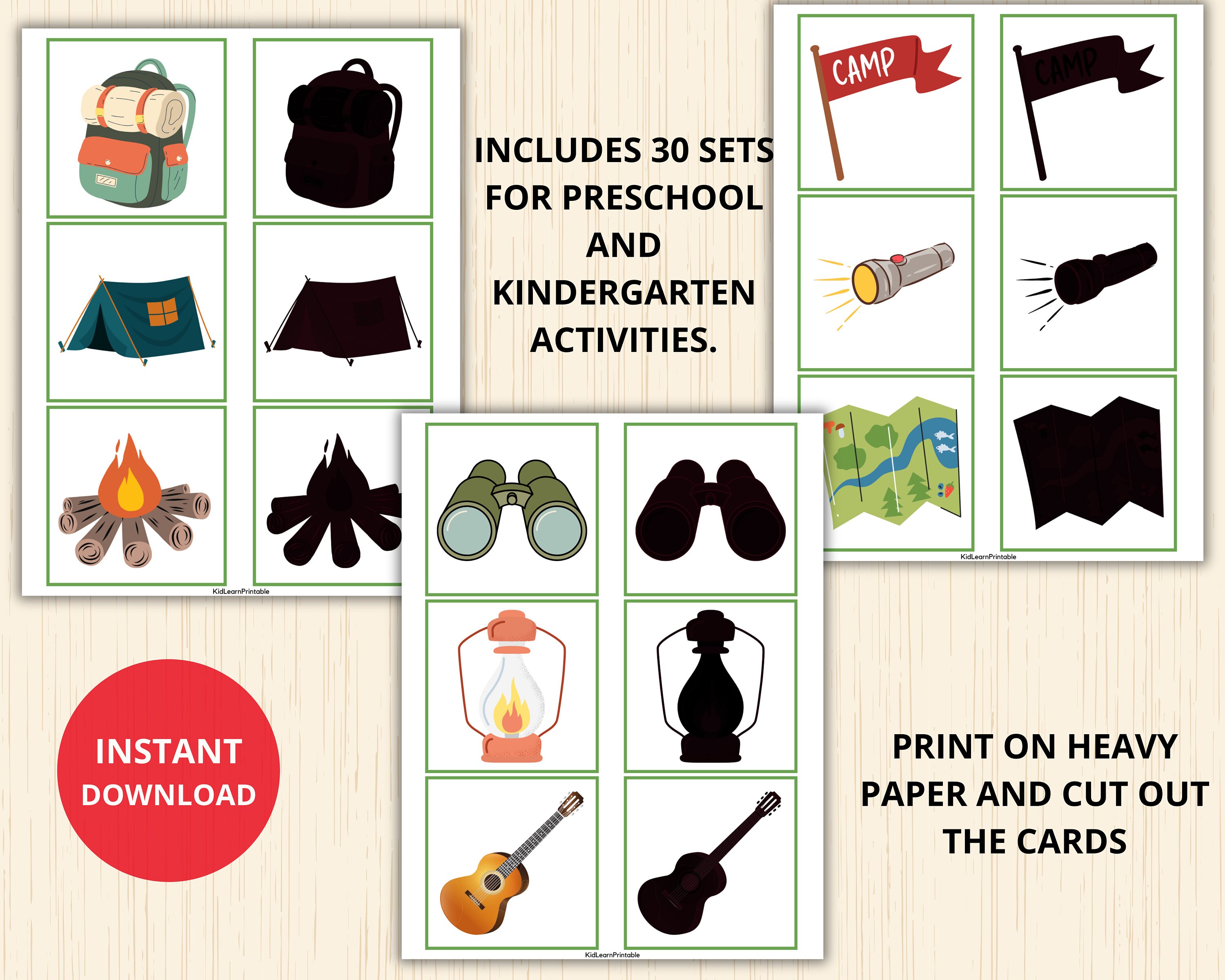 Camping Shadow Matching,camping Flashcards,camping Worksheet,preschool ...