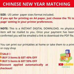 Chinese New Year Matching Game,matching Activity for Kids,lunar New ...