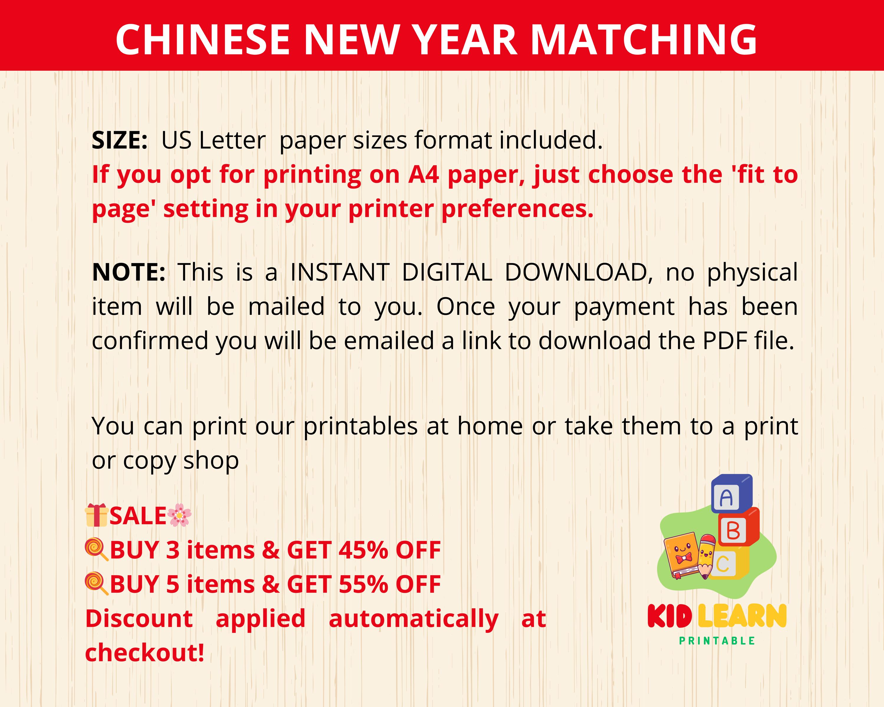 Chinese New Year Matching Game,matching Activity for Kids,lunar New ...