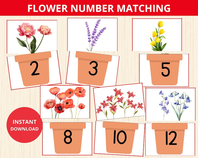 Flower Number Matching,spring Counting Number,spring Preschool Activity ...