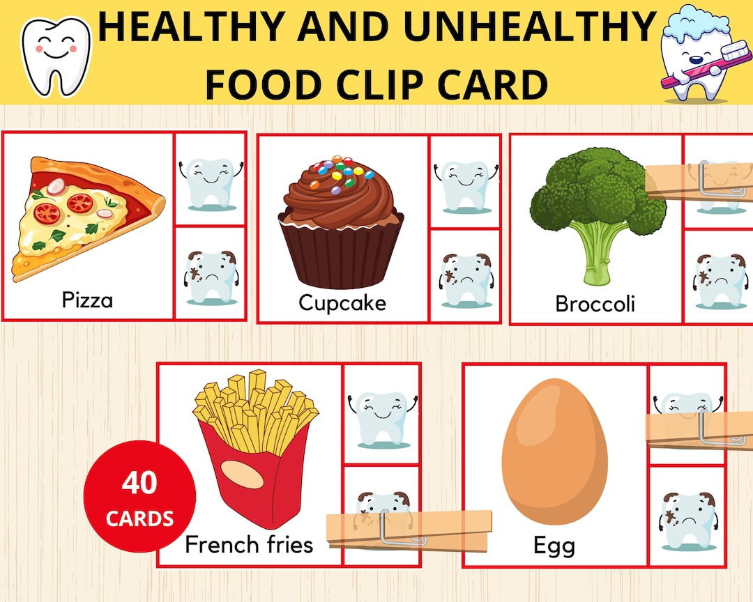 Healthy or Unhealthy Food Clip Card, Healthy and Unhealthy Food ...