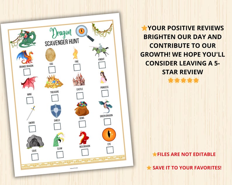 Dragon Scavenger Hunt,dragon Party Game,fairy Tale Party Game,dragon ...