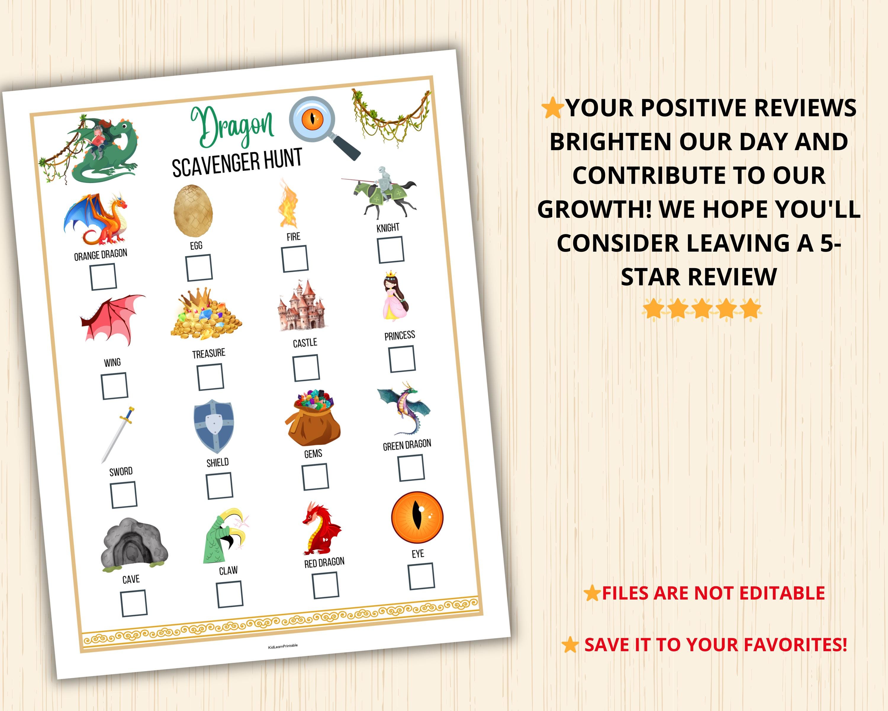 Dragon Scavenger Hunt,dragon Party Game,fairy Tale Party Game,dragon ...