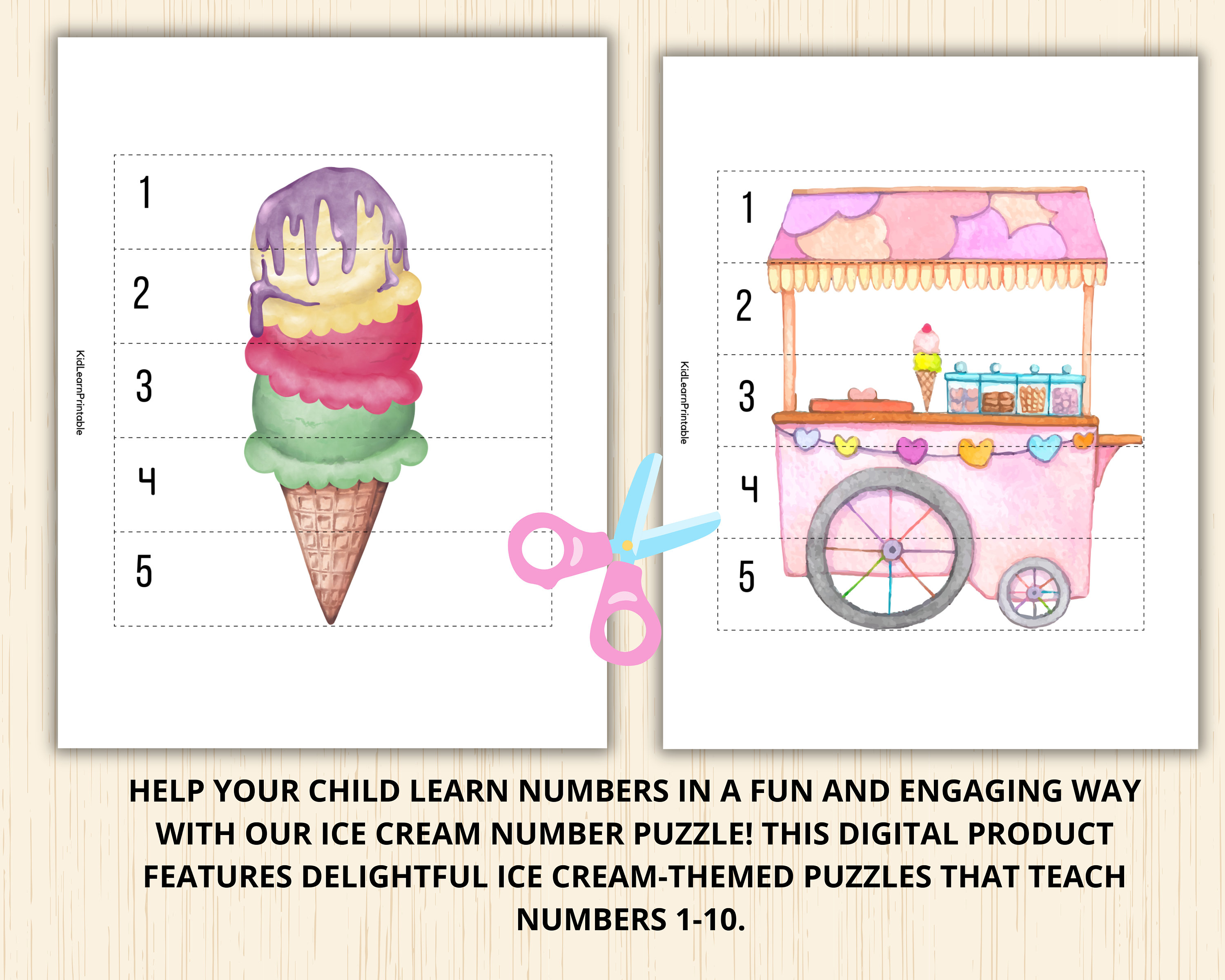 Ice Cream Number Matching,ice Cream Puzzle,counting Activity,number ...