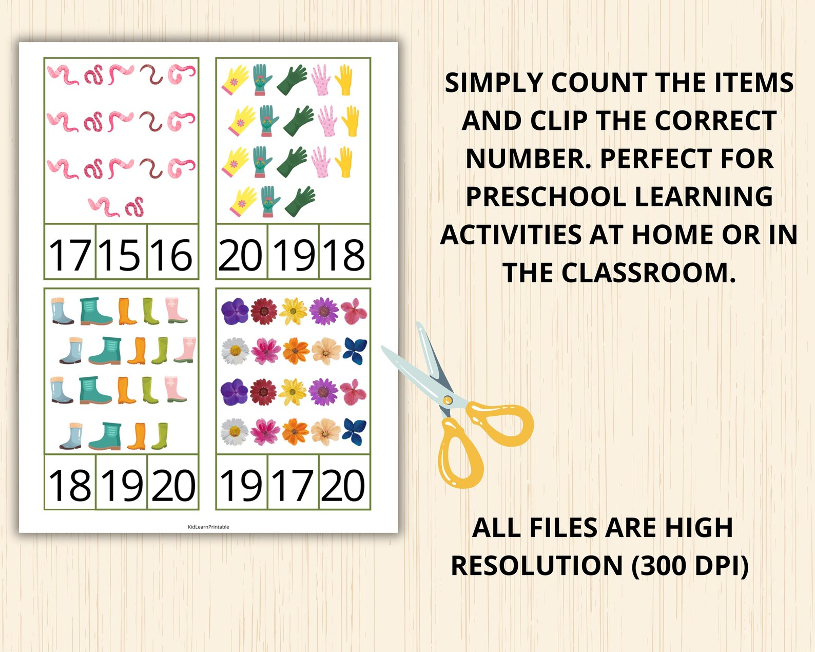 Garden Count and Clip Cards,garden Counting Clip,number 1-10,number ...
