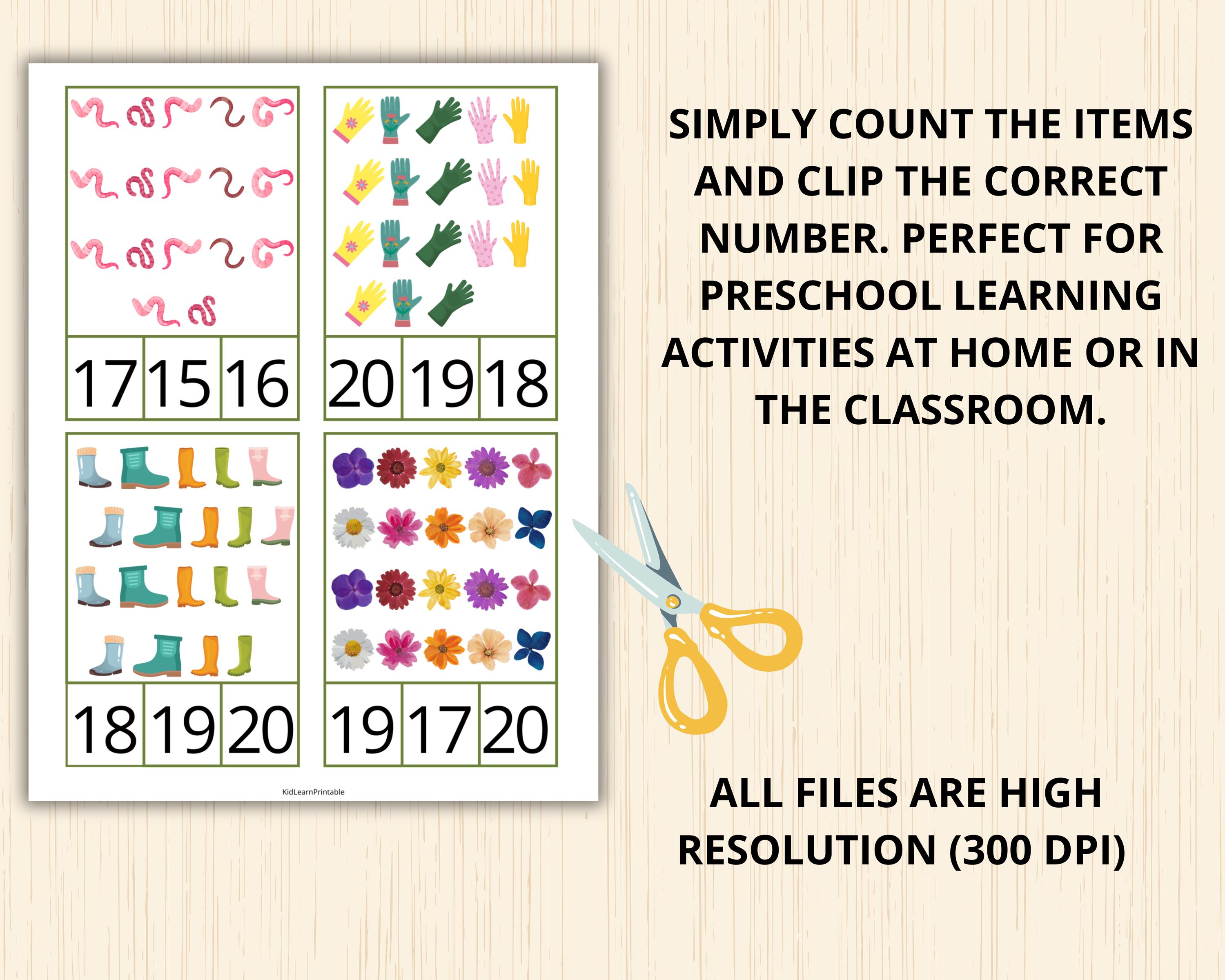 Garden Count and Clip Cards,garden Counting Clip,number 1-10,number ...