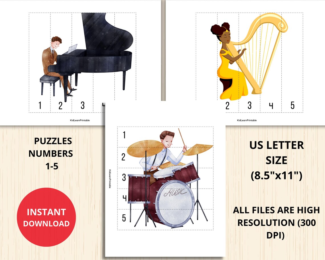 Musical Instrument Puzzles,music Instruments Number Puzzles,counting ...