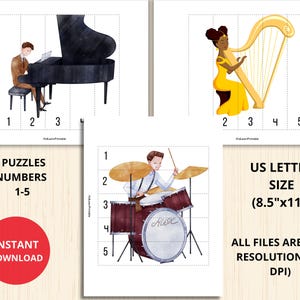 Musical Instrument Puzzles,music Instruments Number Puzzles,counting ...