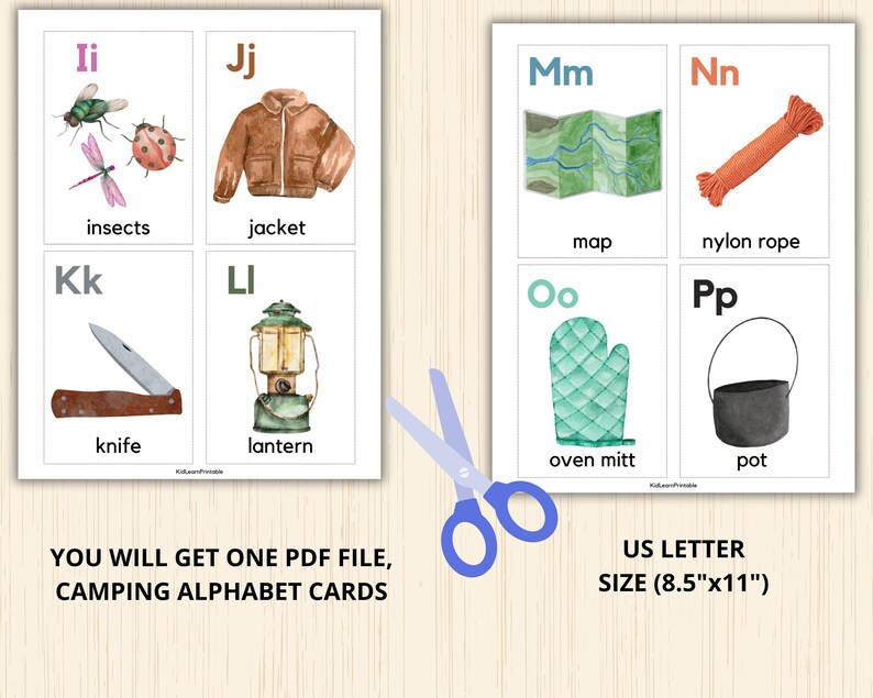 Camping Alphabet Cards,camping Flashcards,camping Montessori,camp Cards ...