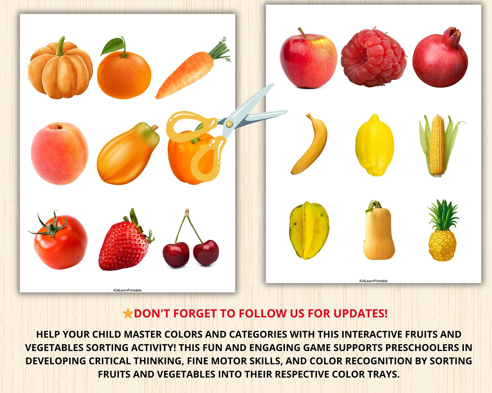 Fruits and Vegetables Sorting Activity,color Matching Game,fruits and ...