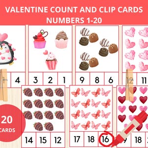 Valentine Count and Clip Cards,valentine's Day Math Activity,counting ...