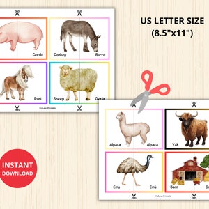 Farm Animals Puzzle Pairs,farm Animals Symmetry Puzzles, Animals ...
