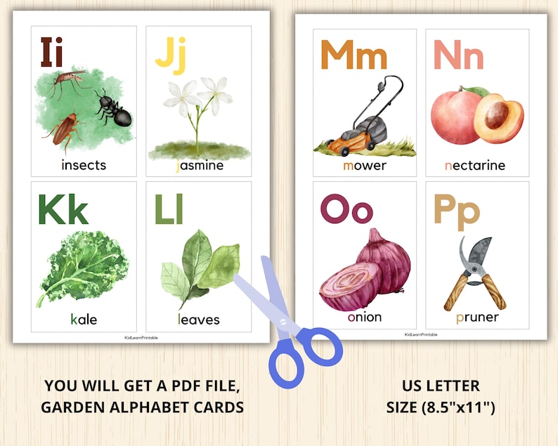 Gardening Alphabet Cards,nature Flashcard,abc Flashcard,alphabet Cards ...