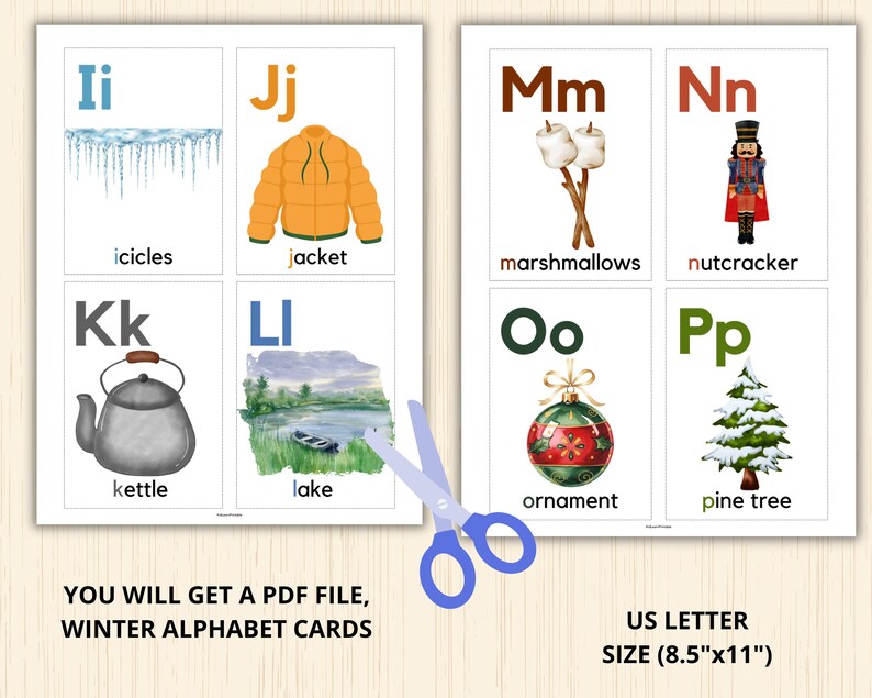 Winter Alphabet Flashcards,winter Vocabulary Cards,winter Abc ...