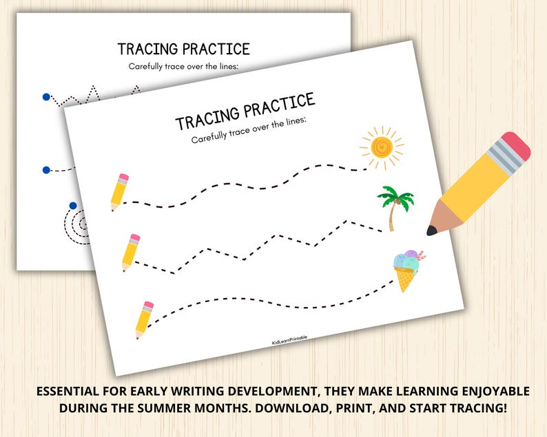 Summer Tracing Practice,summer Tracing Strips,summer Lines Tracing ...