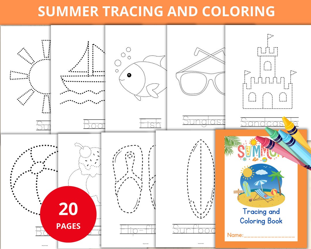 Summer Tracing Worksheets,summer Coloring Page,summer Tracing Practice ...