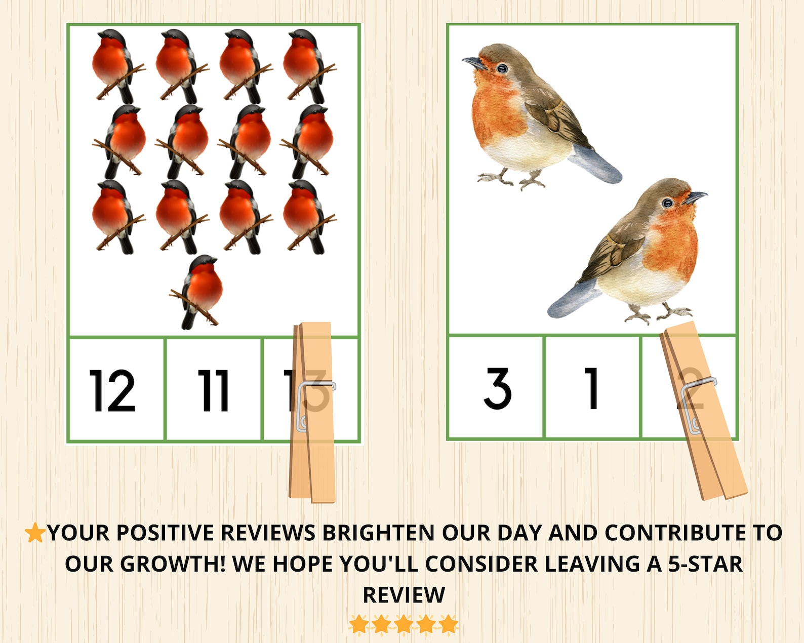 Birds Count and Clip Cards,numbers 1-20, Birds Flashcards,bird Activity ...