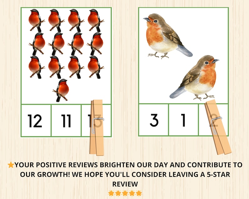 Birds Count and Clip Cards,numbers 1-20, Birds Flashcards,bird Activity ...