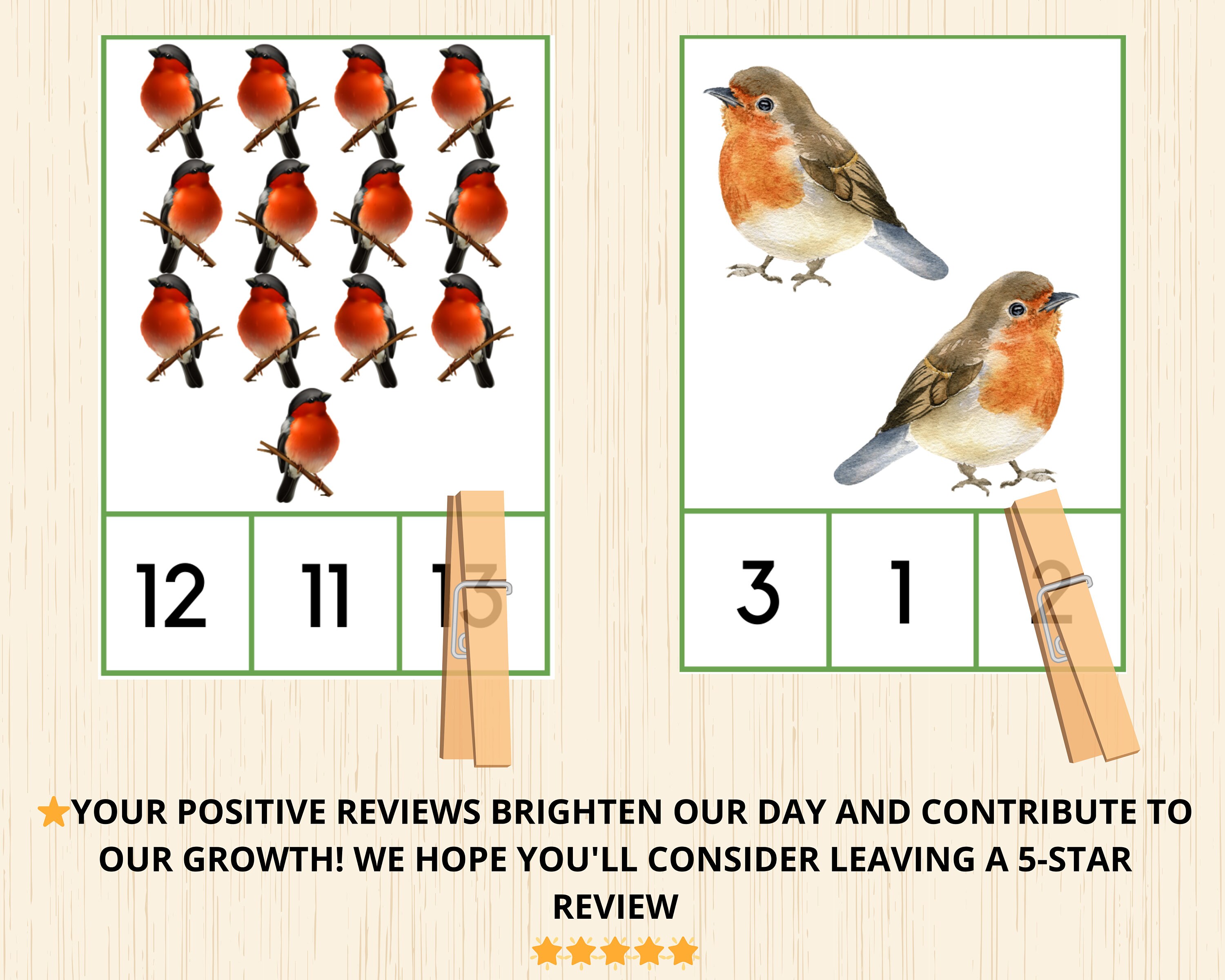 Birds Count and Clip Cards,numbers 1-20, Birds Flashcards,bird Activity ...