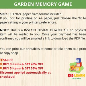 Garden Memory Games,spring Memory Game for Kids,springtime Matching ...