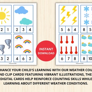 Weather Count and Clip Cards,numbers 1-10,preschool,weather Activities ...