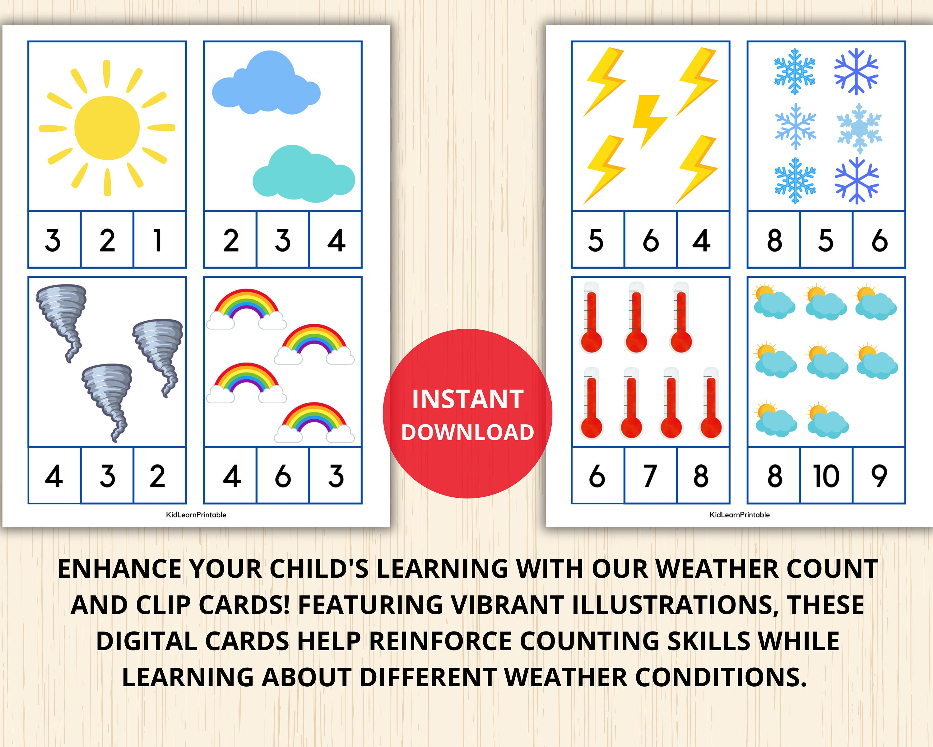 Weather Count and Clip Cards,numbers 1-10,preschool,weather Activities ...