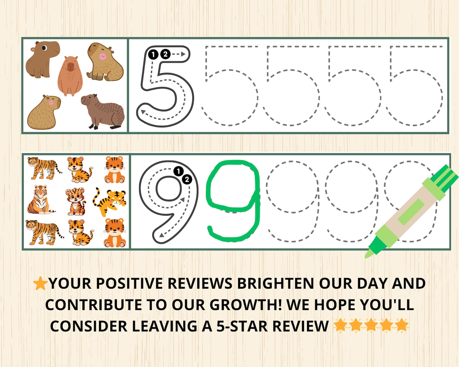 Safari Animal Number Tracing,handwriting Practice,writing Skills ...