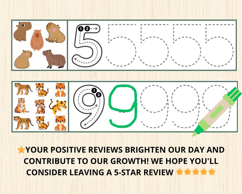 Safari Animal Number Tracing,handwriting Practice,writing Skills ...