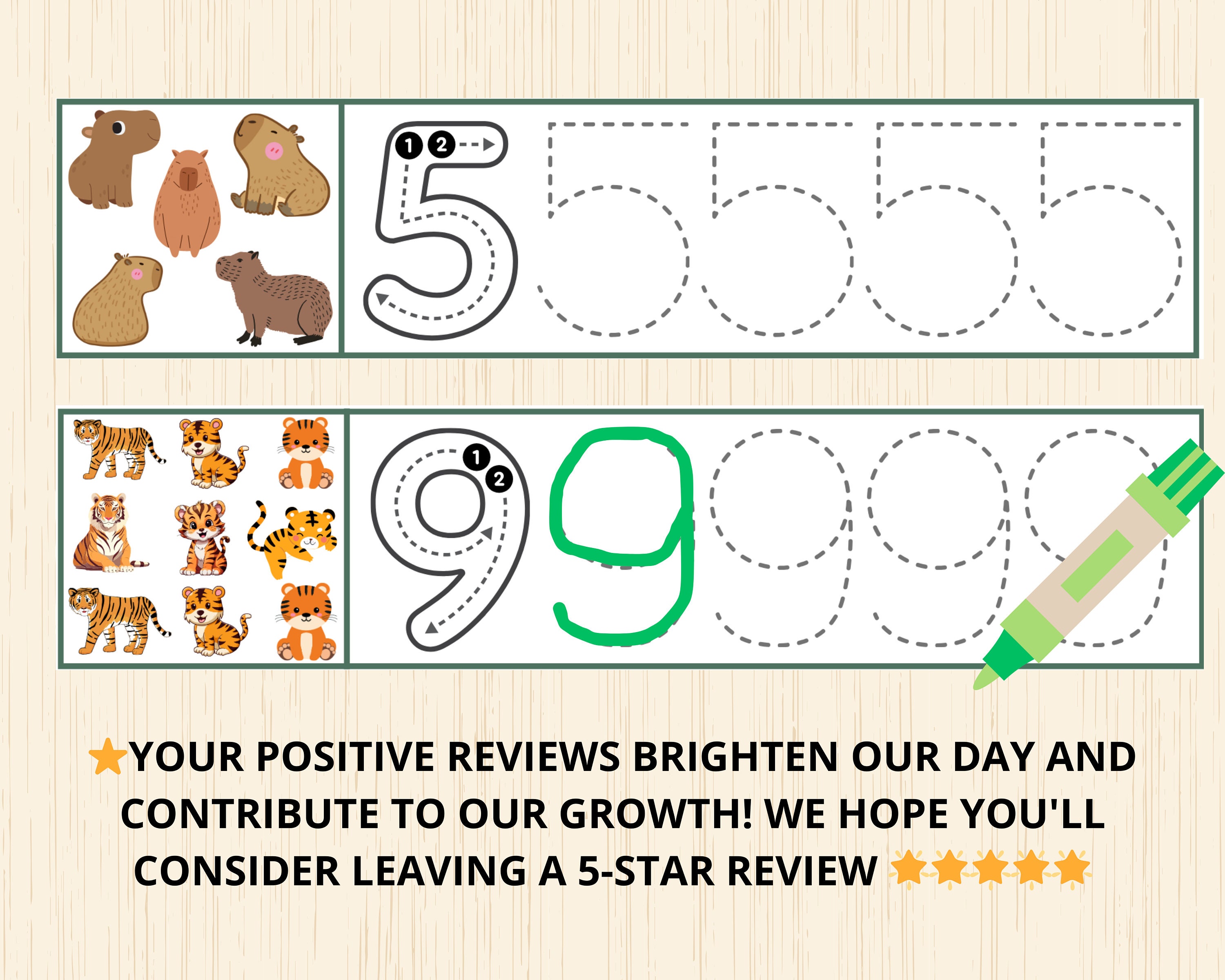 Safari Animal Number Tracing,handwriting Practice,writing Skills ...