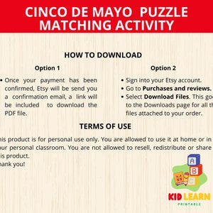 Cinco De Mayo Matching Game,preschool Activity,montessori,matching ...