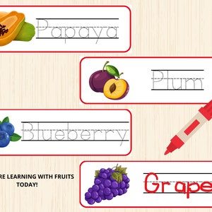 Fruit Word Tracing Cards,words Tracing Flashcards for Kids,fruits ...